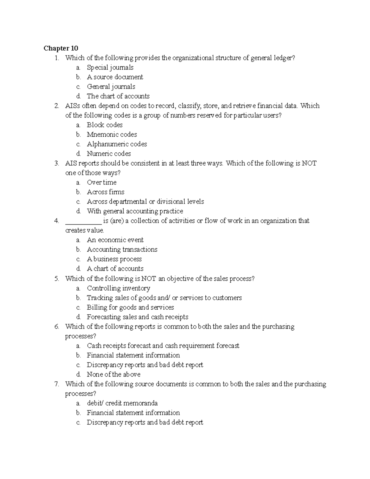 ACCT 307 exam 2 Questions - Chapter 10 1. Which of the following provides the organizational ...