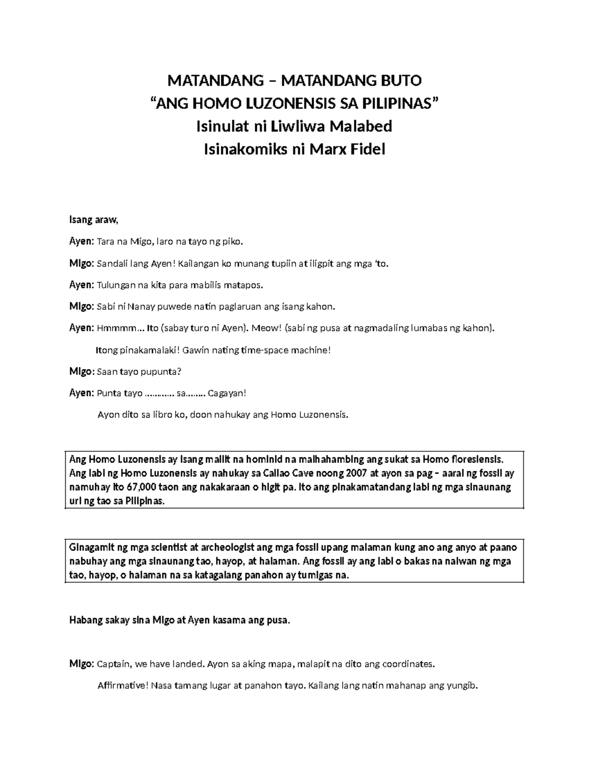Reading materals - MATANDANG – MATANDANG BUTO “ANG HOMO LUZONENSIS SA ...