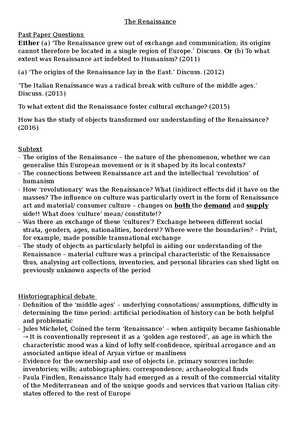 The Renaissance - Revision notes including primary sources, lecture ...