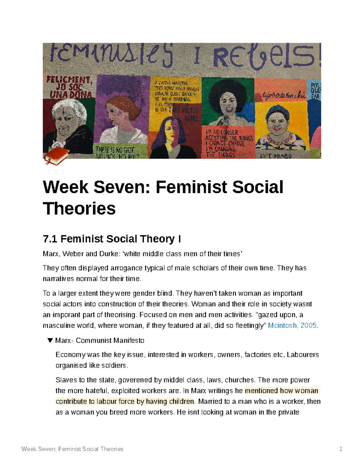 Week Seven Feminist Social Theories - SPCU9C4 - Stirling - Studocu