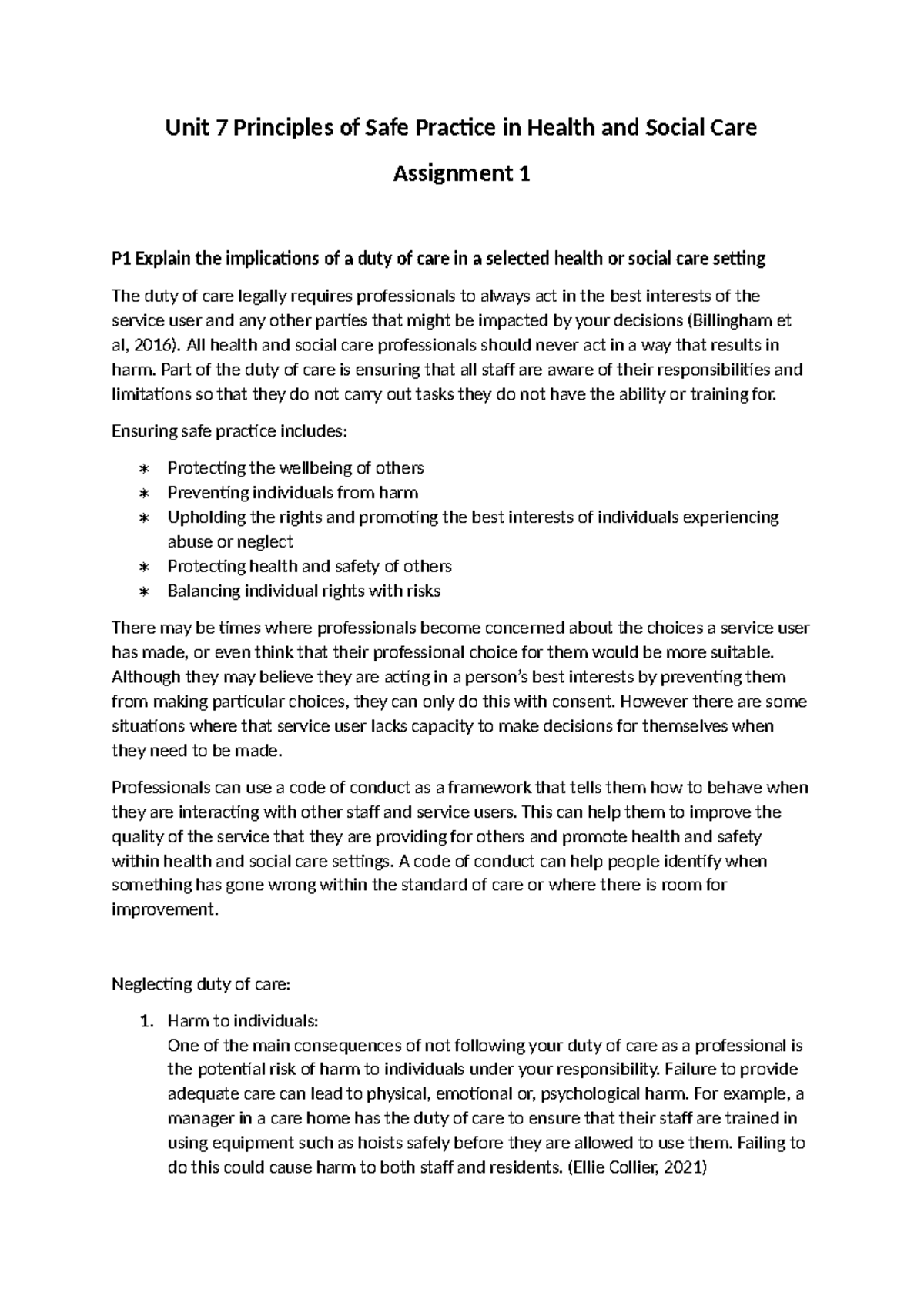 Unit 7 Assignment 1 - Unit 7 Principles of Safe Practice in Health and Social Care Assignment 1 ...