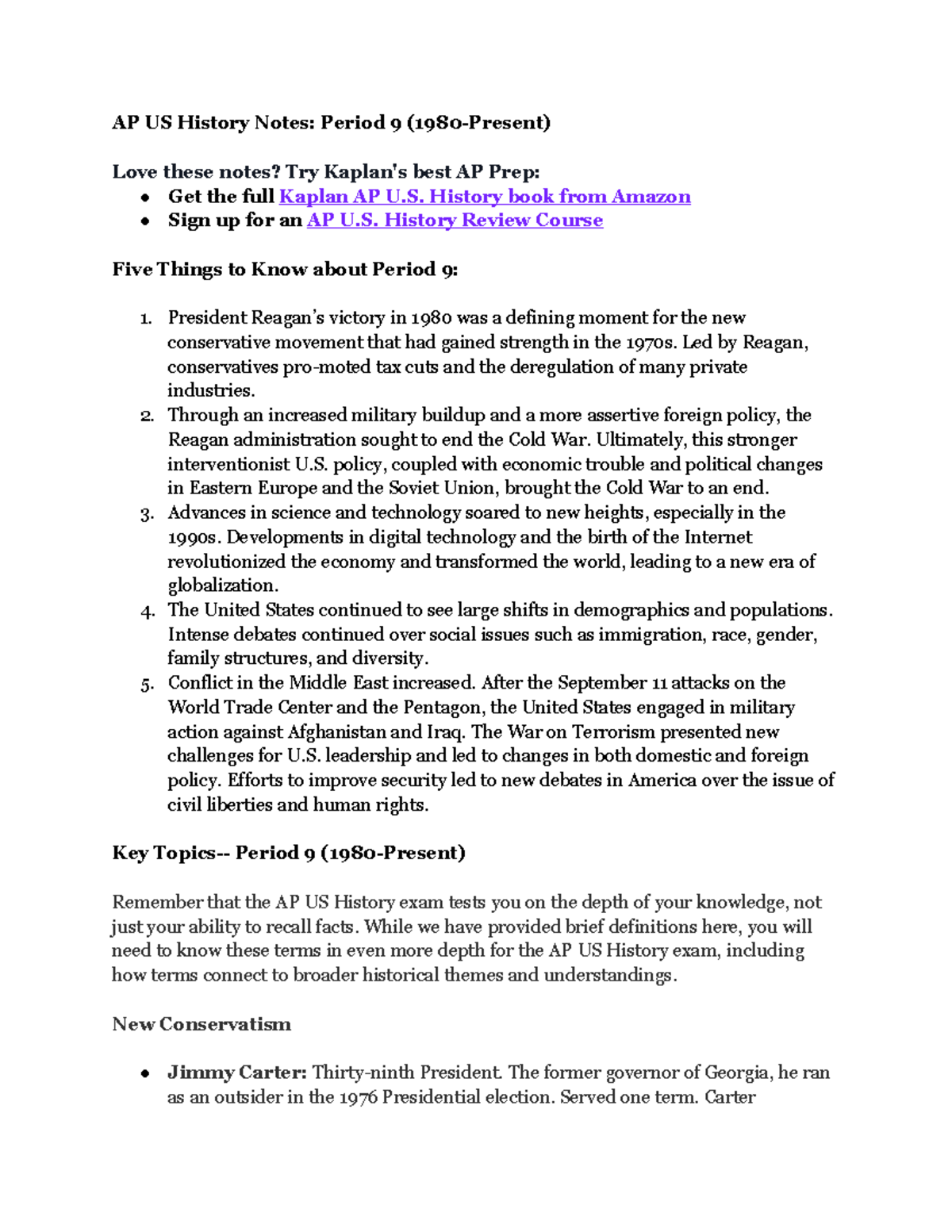 Apush Notes Period 9 (1980-Present) - AP US History Notes: Period 9 ...