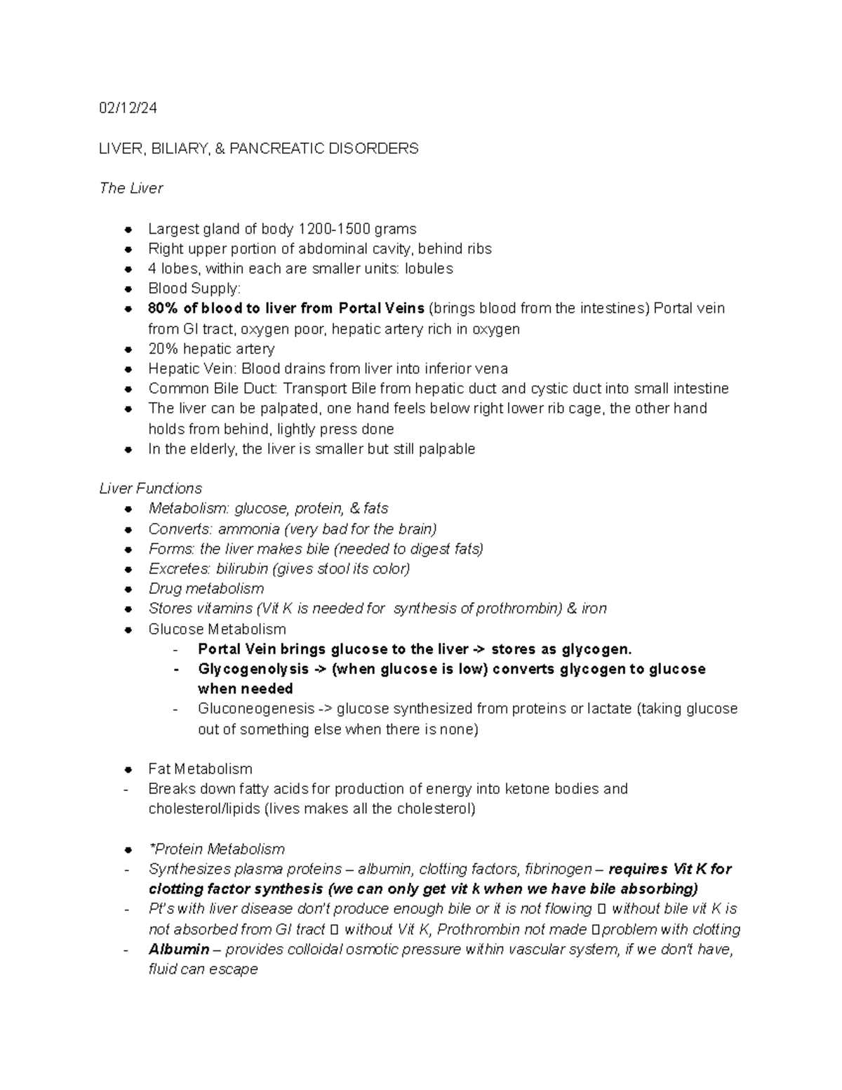 Week 4 Liver, Biliary, & Pancreatic Disorders - 02/12/ LIVER, BILIARY ...