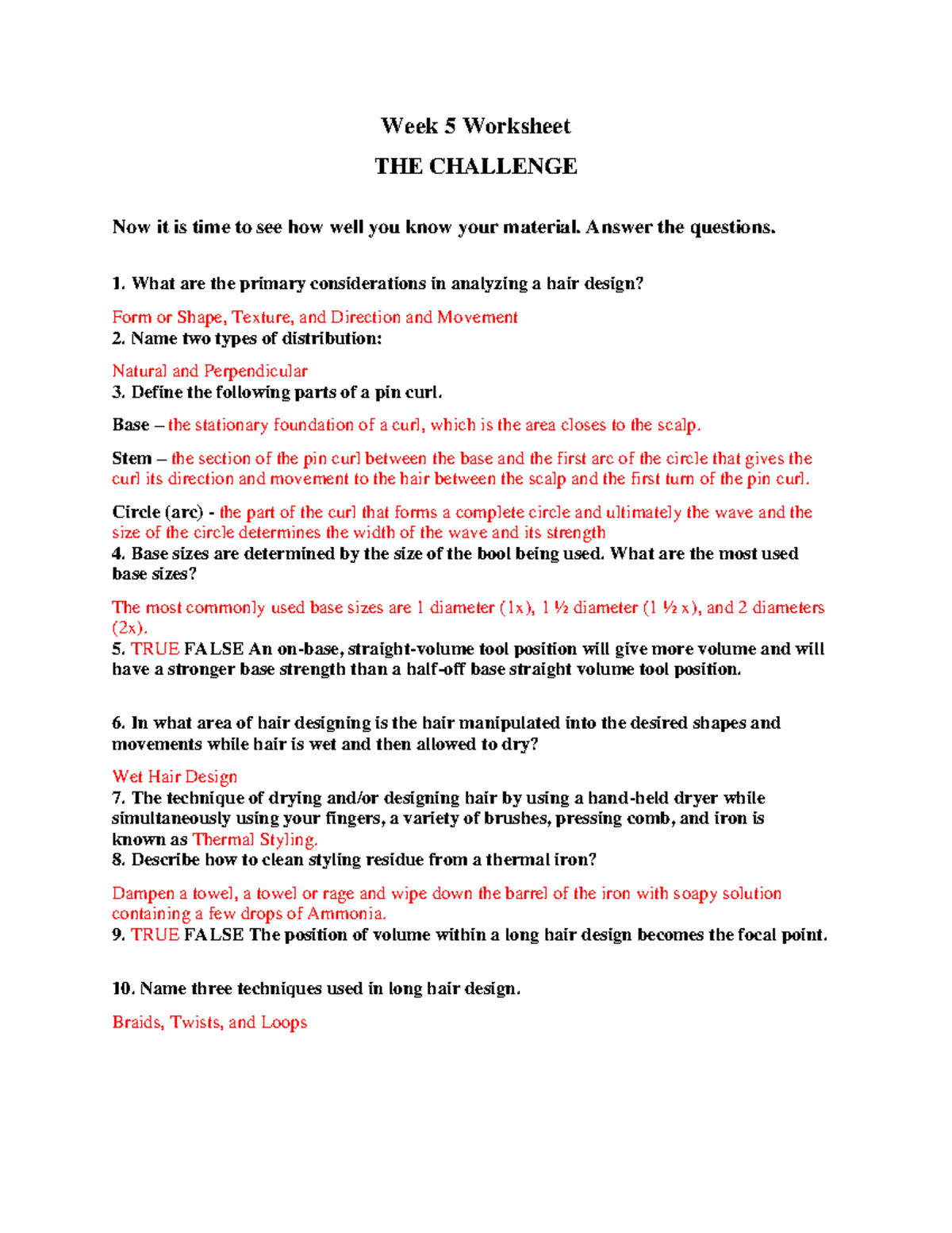 Week 5 Worksheet - Week 5 Worksheet THE CHALLENGE Now it is time to see ...