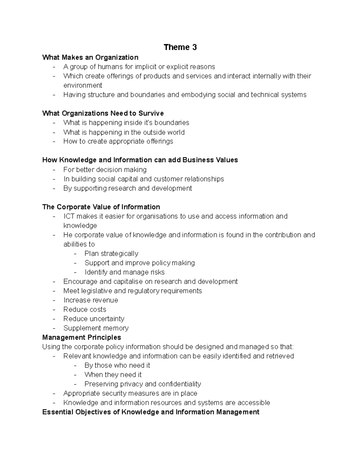 INL 320 Theme 3 - Summary Information Science: information and knowledge management - Theme 3 ...