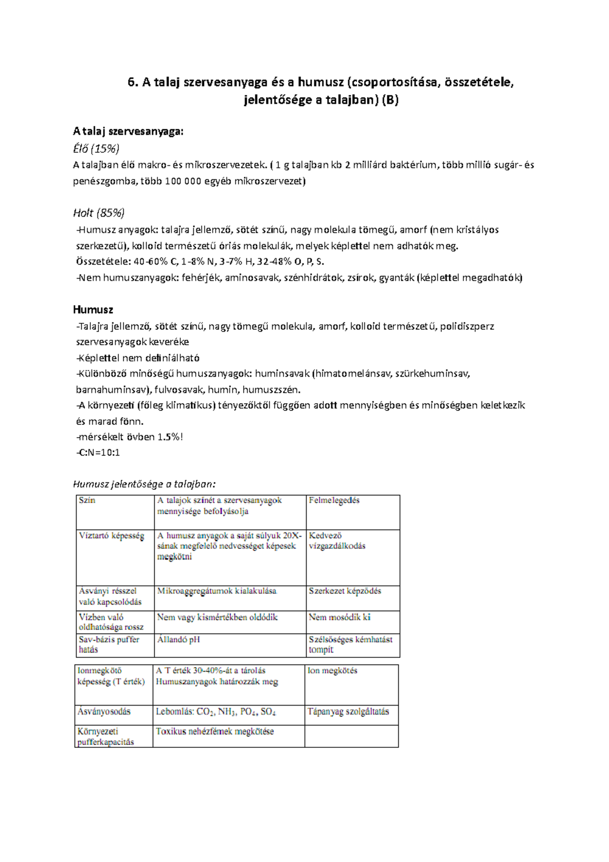 6. A talaj szervesanyaga és a humusz (csoportosítása, összetétele ...