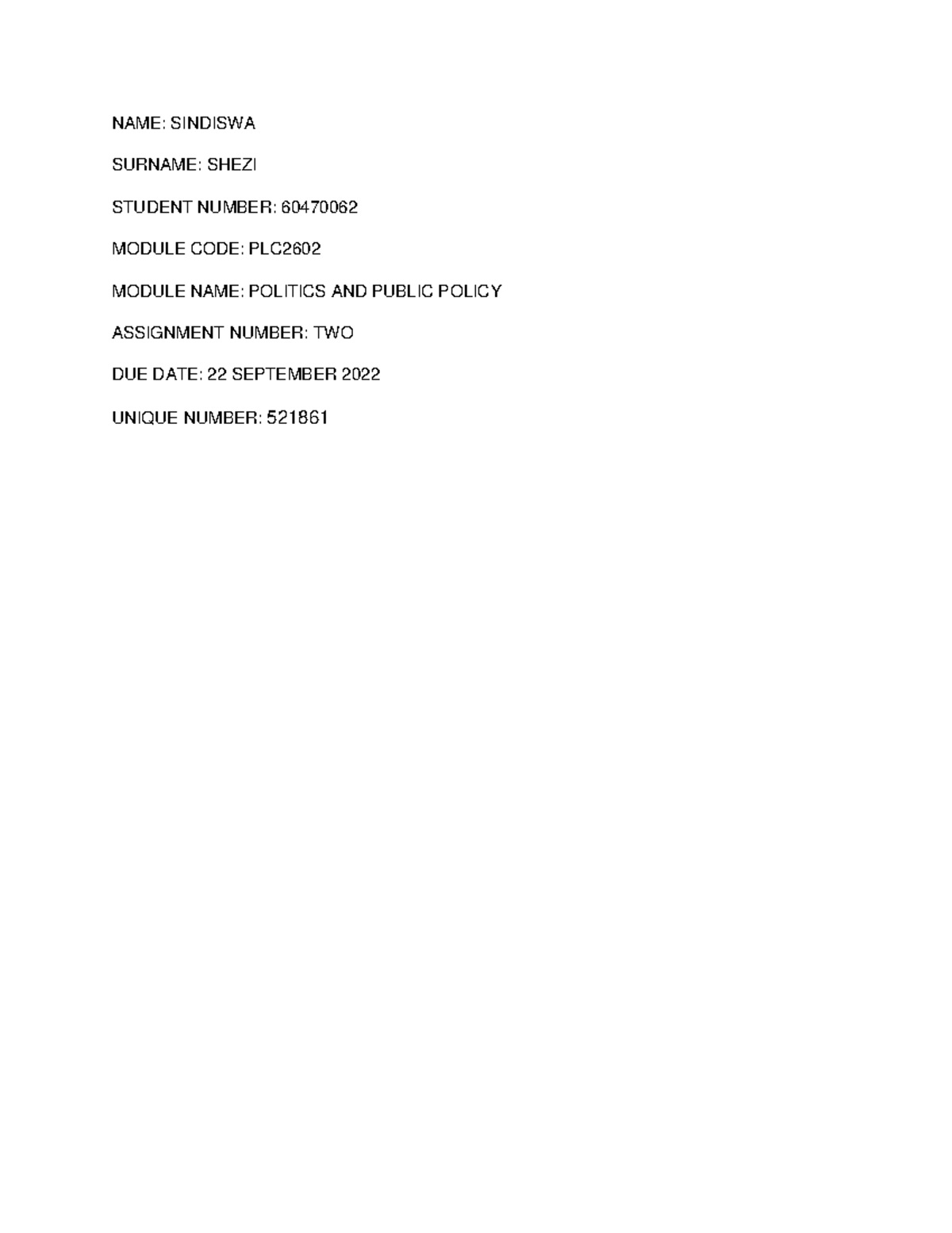 PLC Assignment 2 Marked - NAME: SINDISWA SURNAME: SHEZI STUDENT NUMBER ...