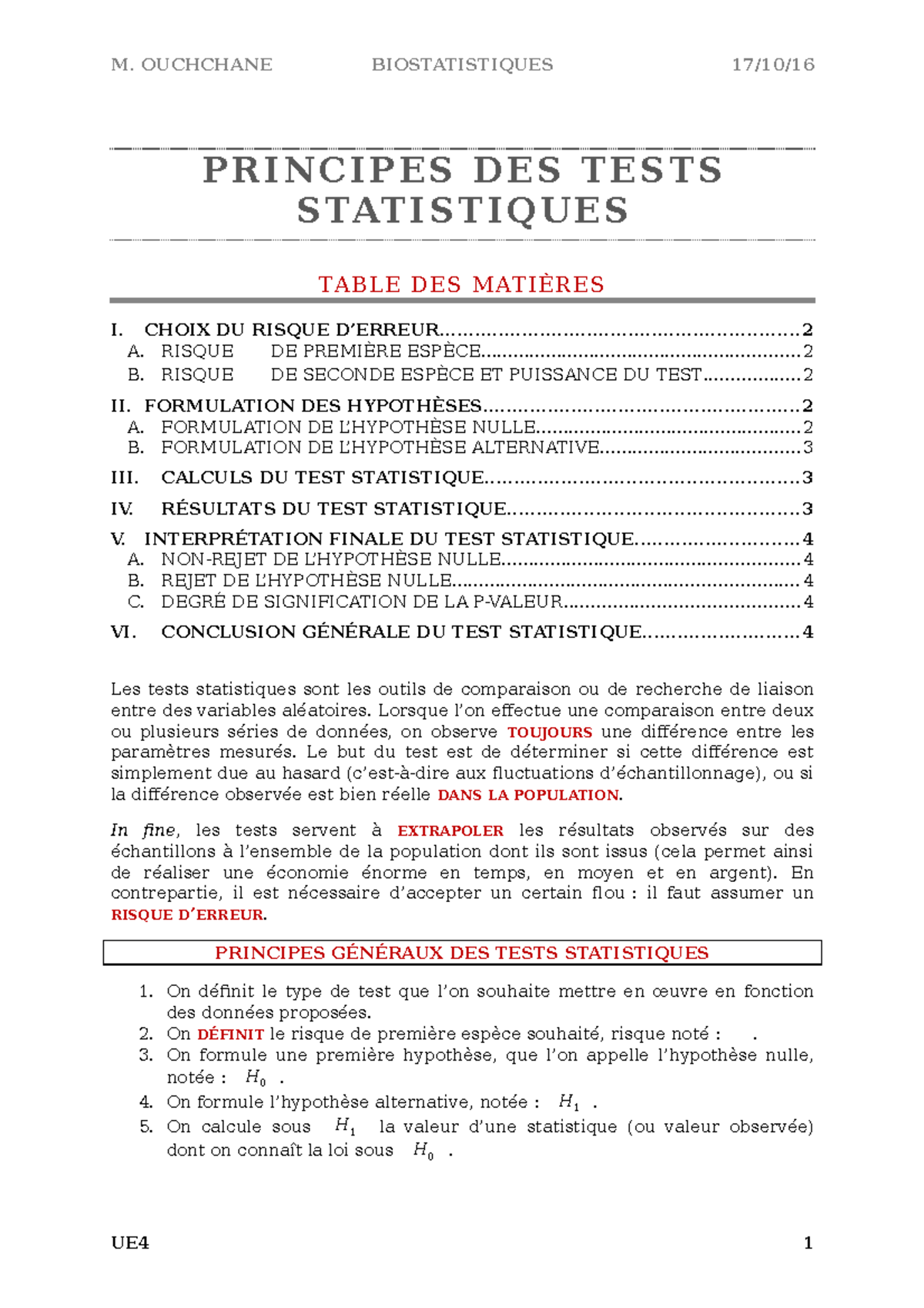 PRINCIPES DES TESTS STATISTIQUES - PRINCIPES DES TESTS STATISTIQUES ...