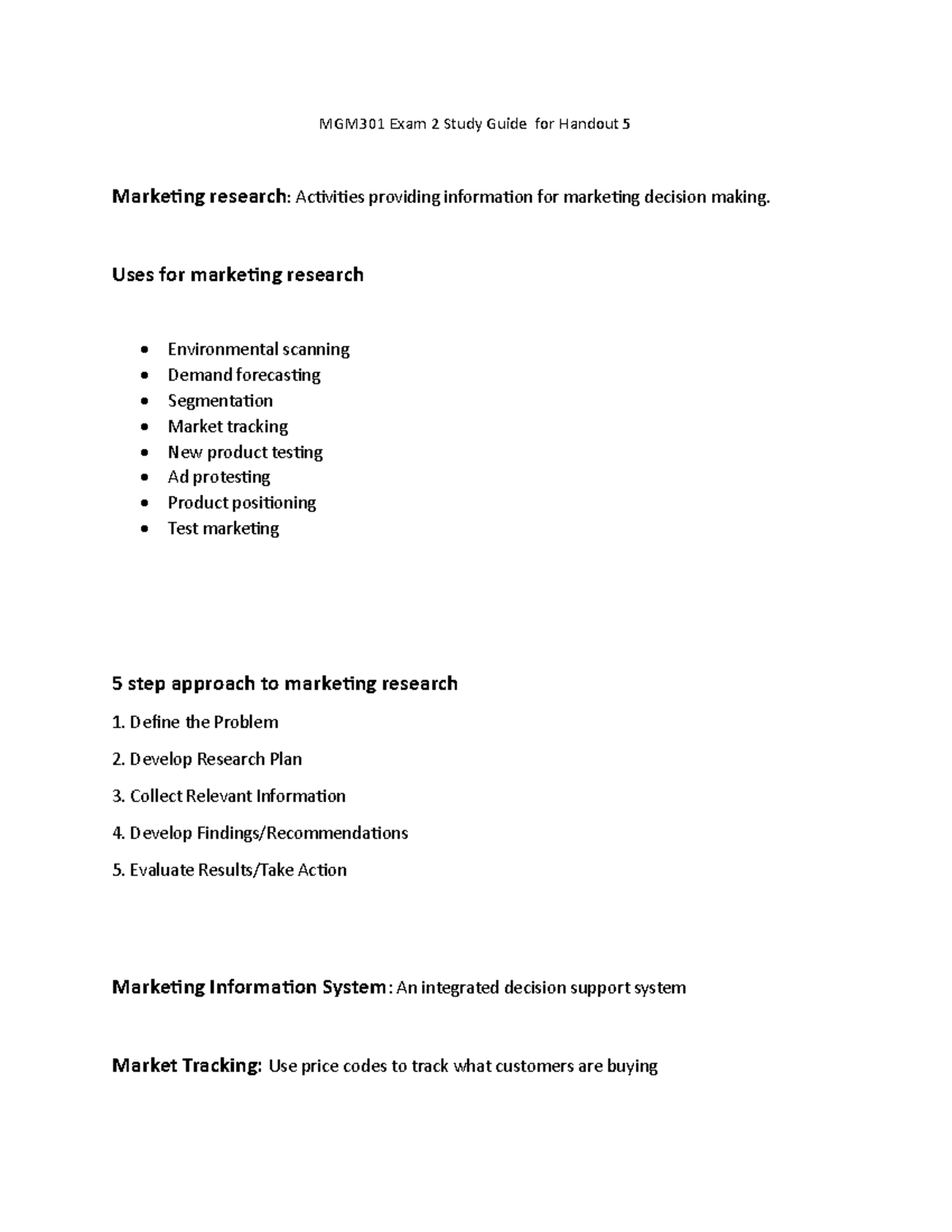 Study guide - Handout 5 notes. - MGM301 Exam 2 Study Guide for Handout ...