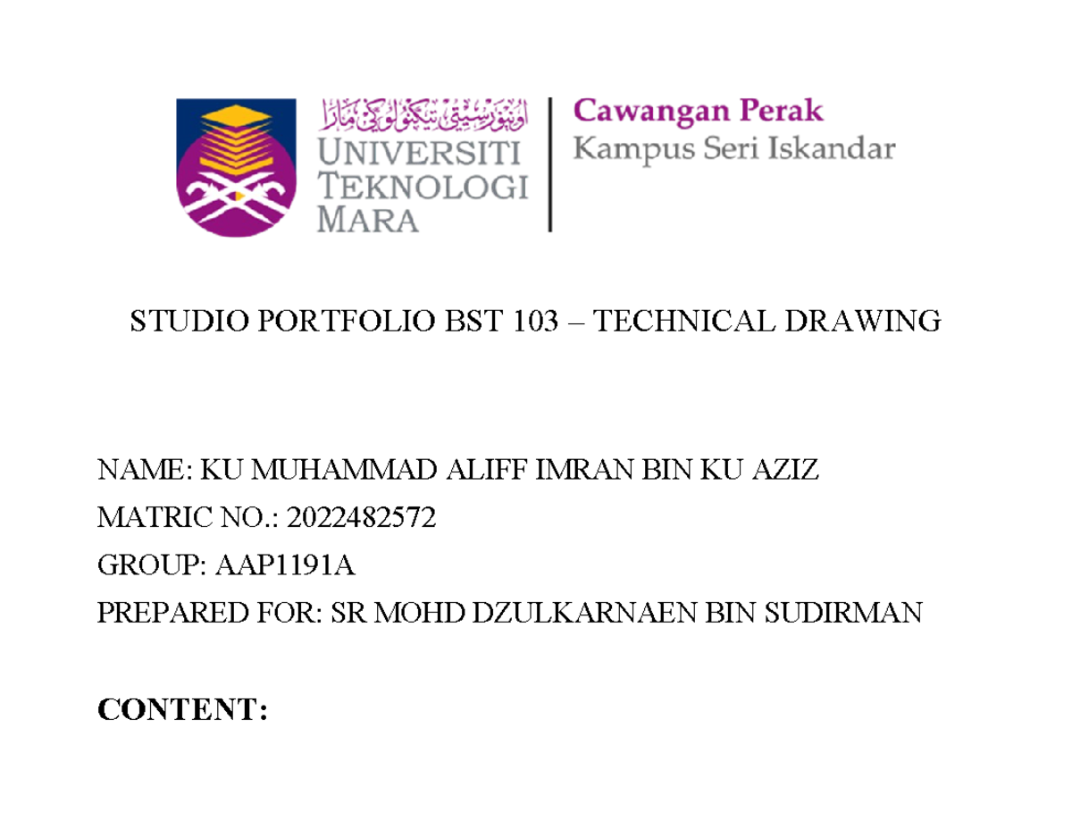Studio Portfolio BST 103 - STUDIO PORTFOLIO BST 103 – TECHNICAL DRAWING ...