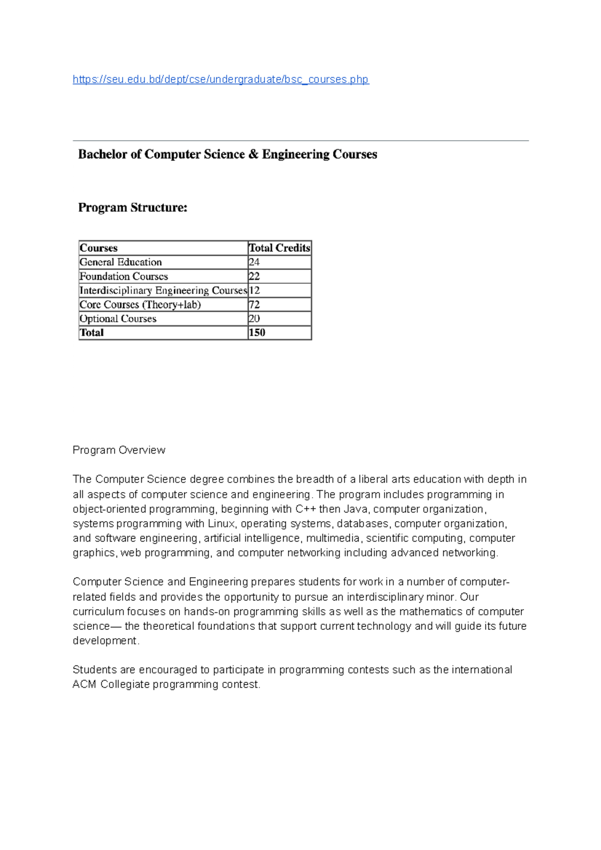 South east - seu.edu/dept/cse/undergraduate/bsc_courses.php Program ...