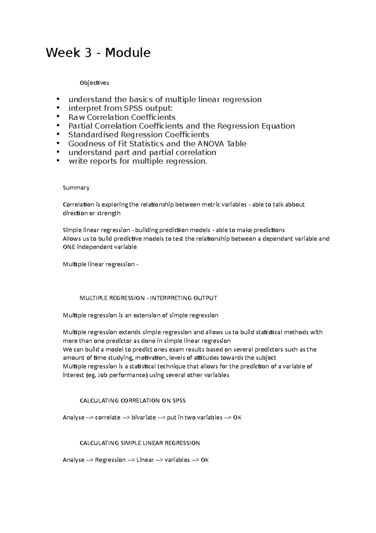 STA2000 6 - Module 3 - lecture notes - Week 3 - Module Objec琀椀ves ...
