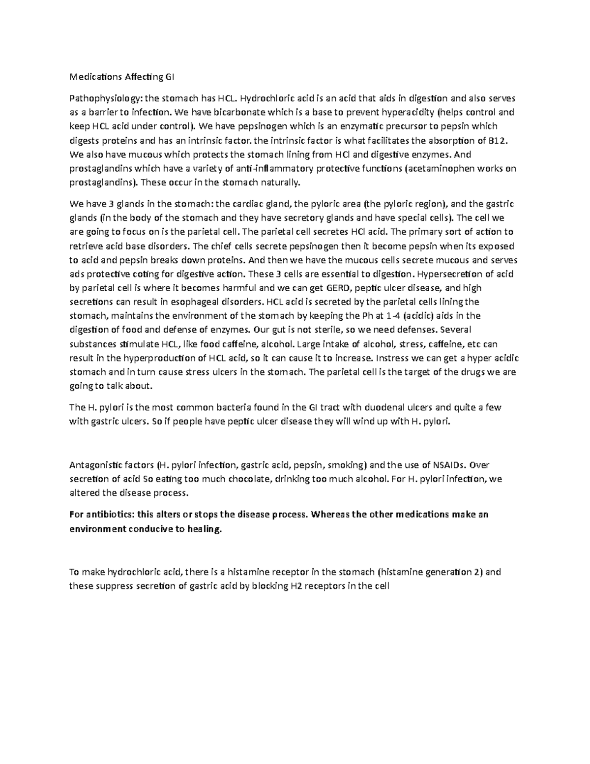 Pharm exam 4 - notes - Medications Affecting GI Pathophysiology: the ...