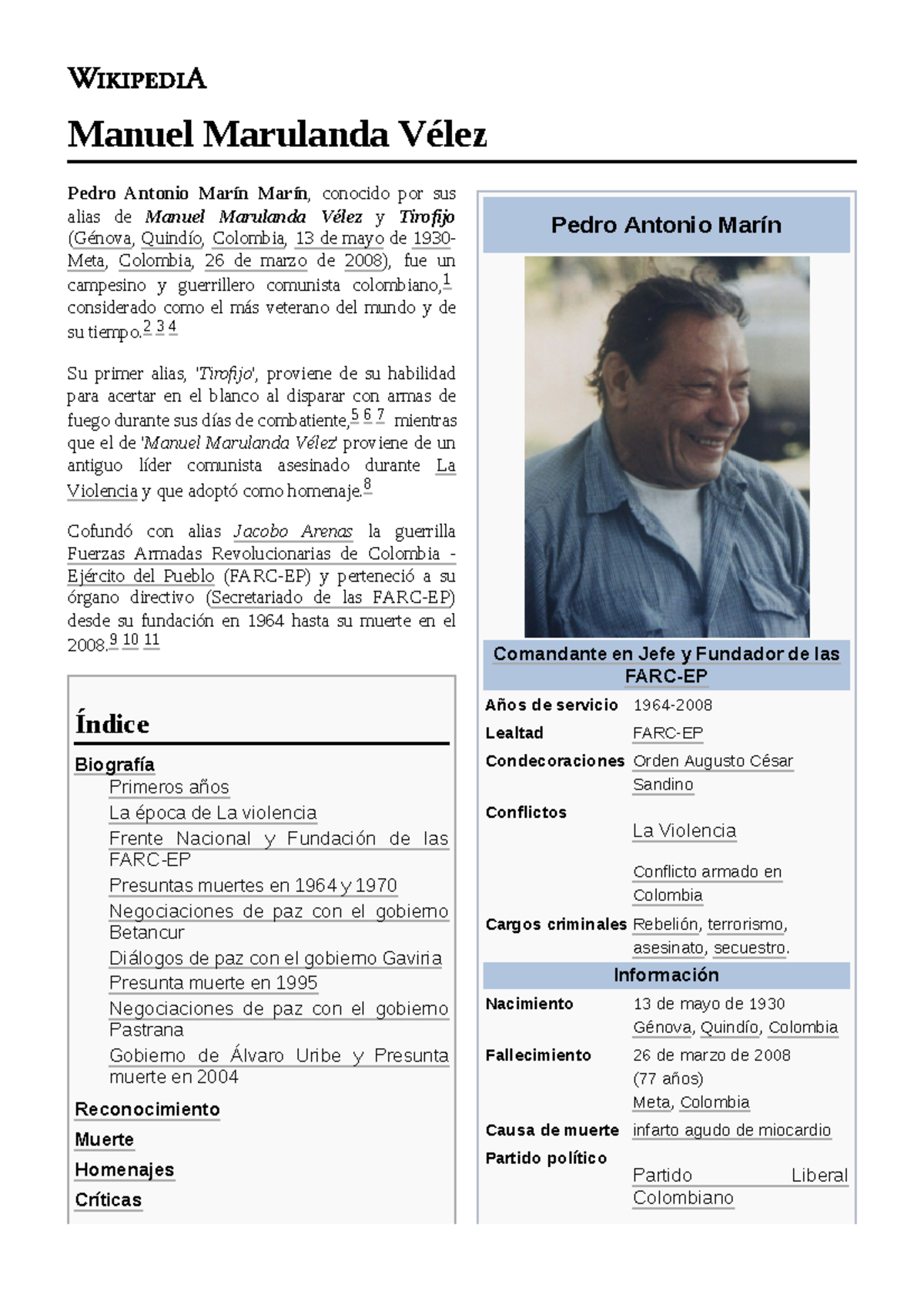 Manuel Marulanda Vélez - Pedro Antonio Marín Comandante en Jefe y ...
