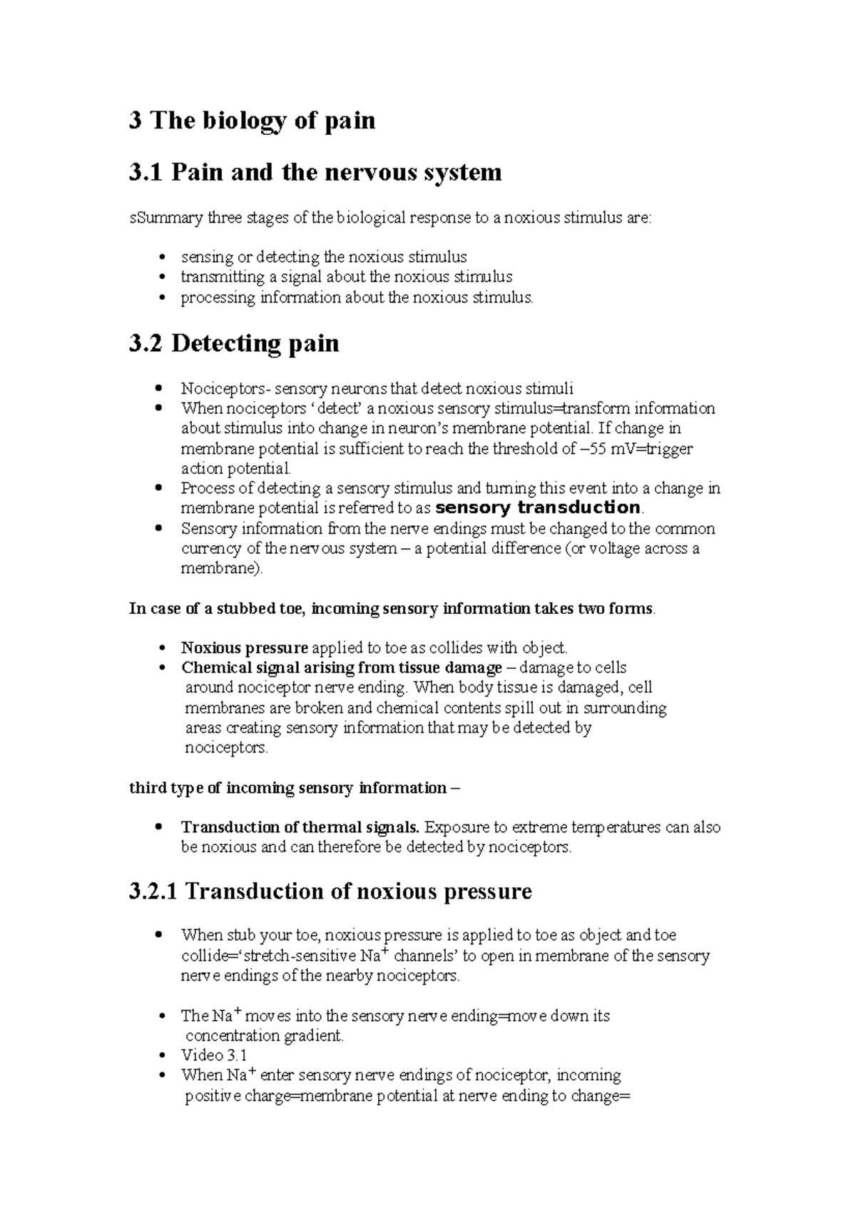 Topic 3 section 3 - 3 The biology of pain 3 Pain and the nervous system ...