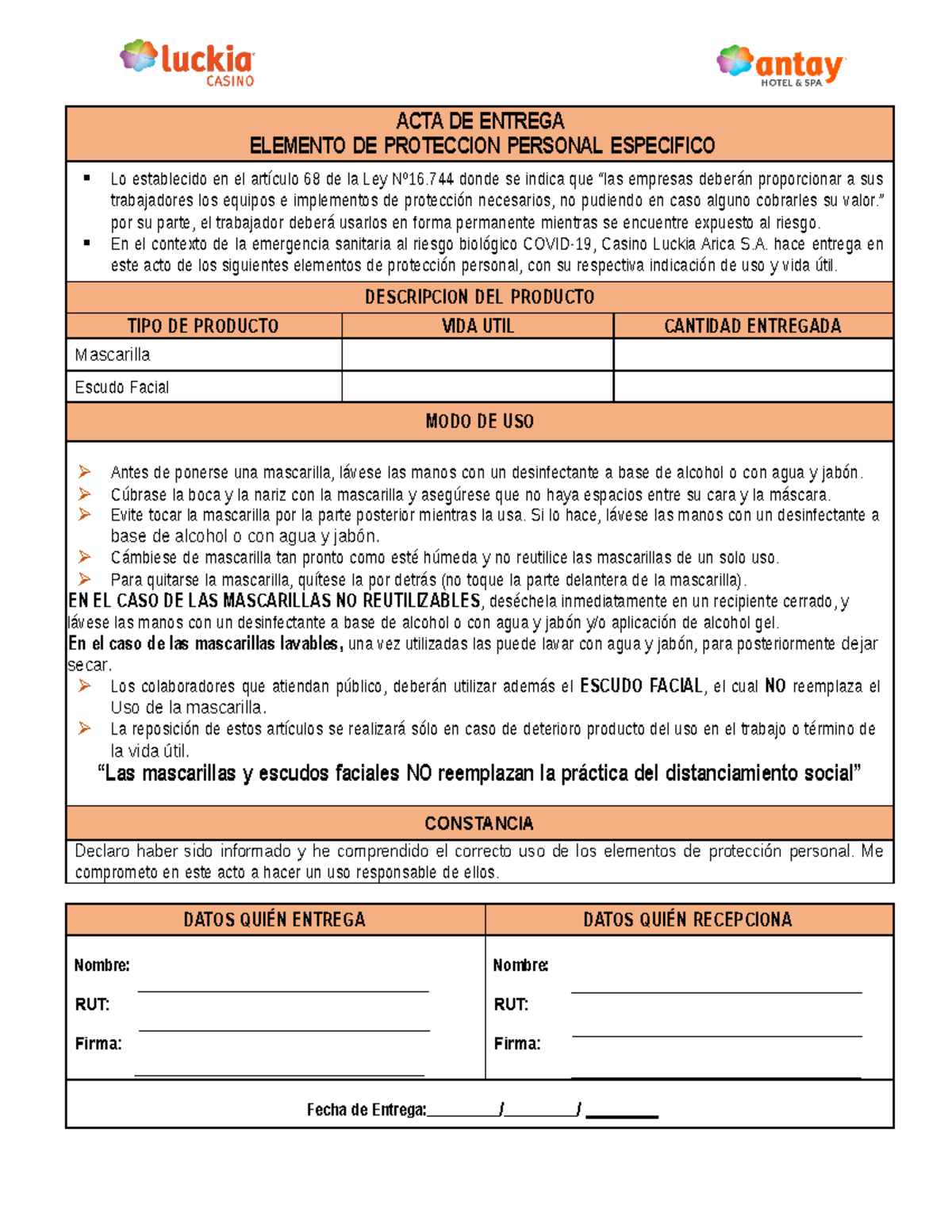 No9 Formato Registro DE Entrega EPP - ACTA DE ENTREGA ELEMENTO DE PROTECCION PERSONAL ESPECIFICO ...