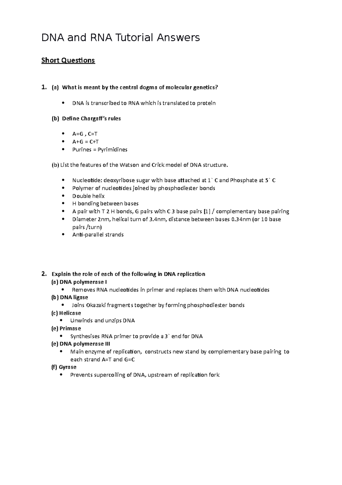 Dna And Rna Short Questions Tutorial Answers 2021 Dna And Rna Tutorial Answers Short Questions
