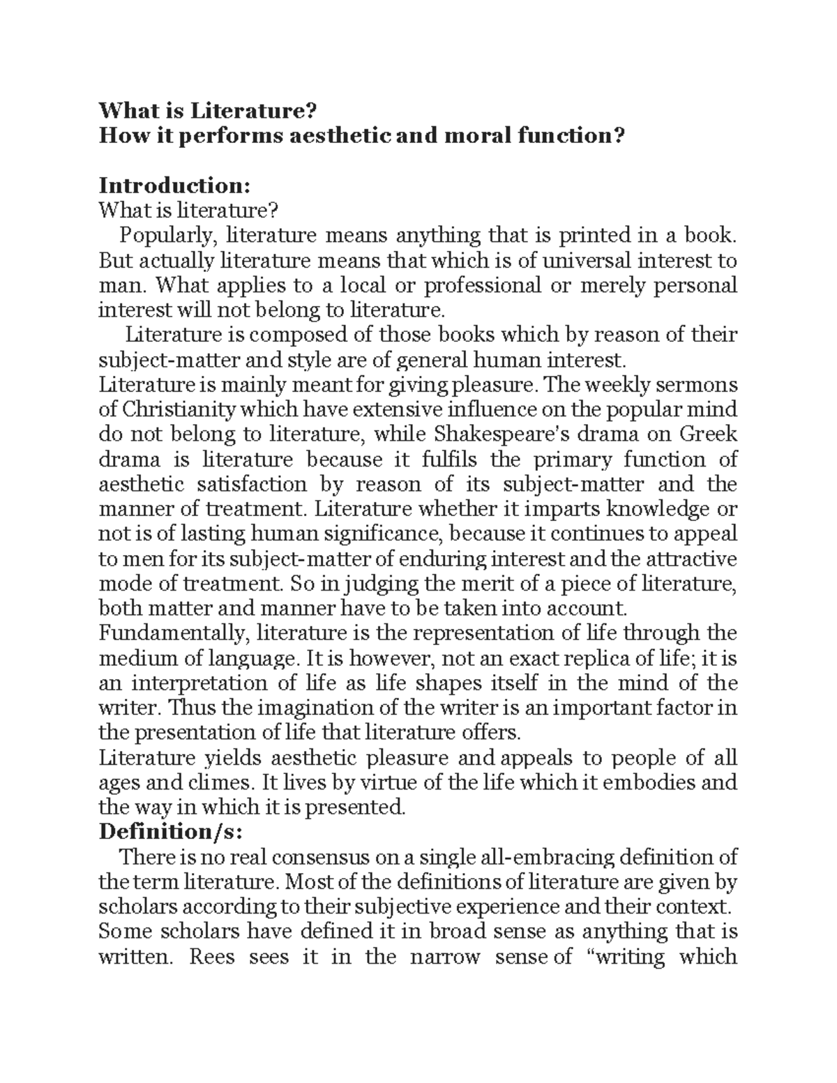 Aesthetic & Moral Function OF LIT - What is Literature? How it performs ...