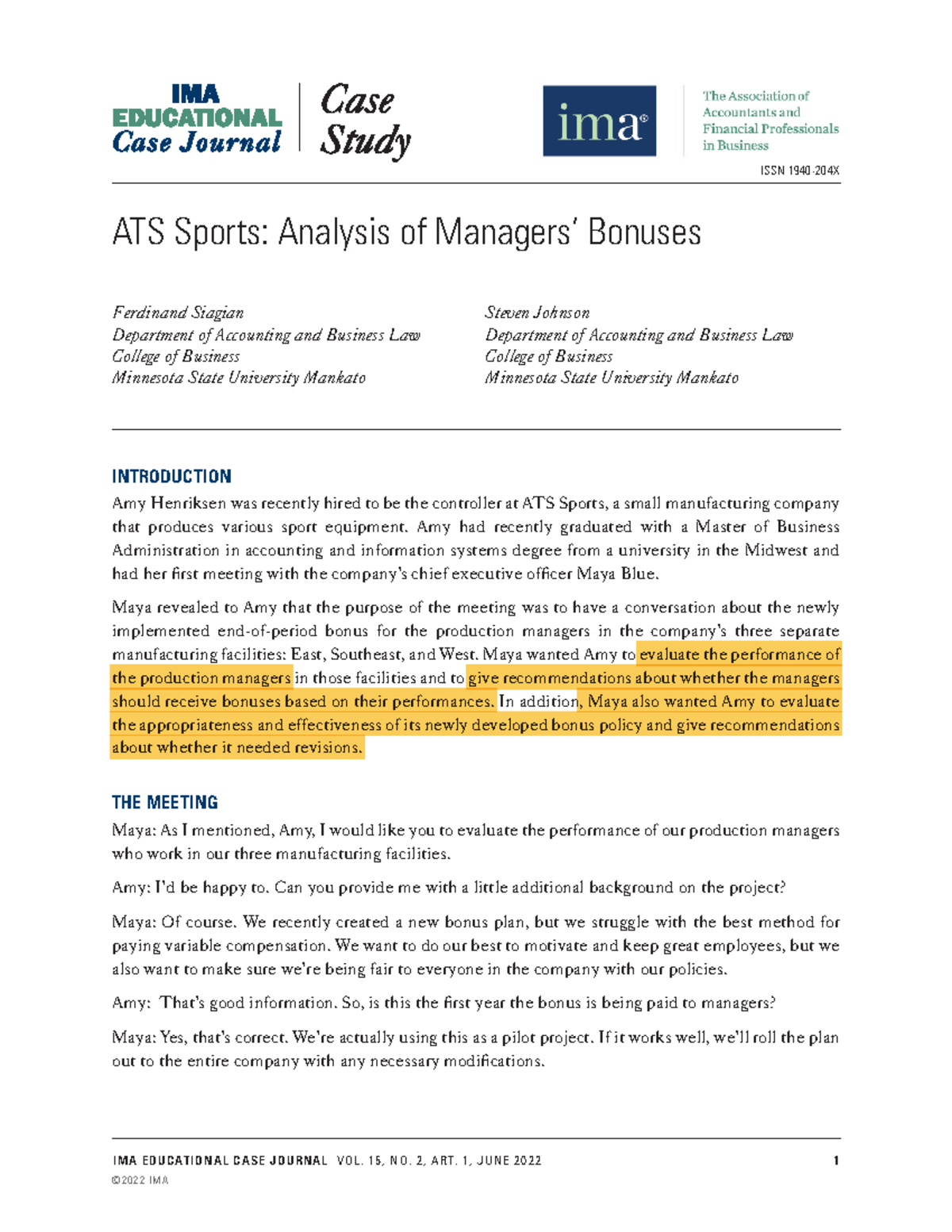 ATS Sports Case - notes - INTRODUCTION Amy Henriksen was recently hired ...
