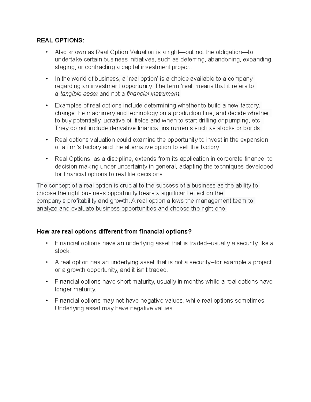 Real Options - Real Option narrative - REAL OPTIONS: Also known as Real ...