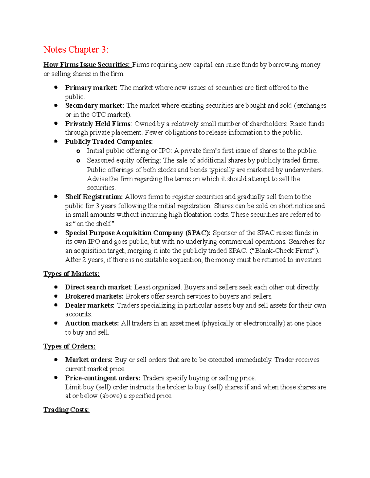 CH 3 - end chapter exercises - Notes Chapter 3: How Firms Issue ...