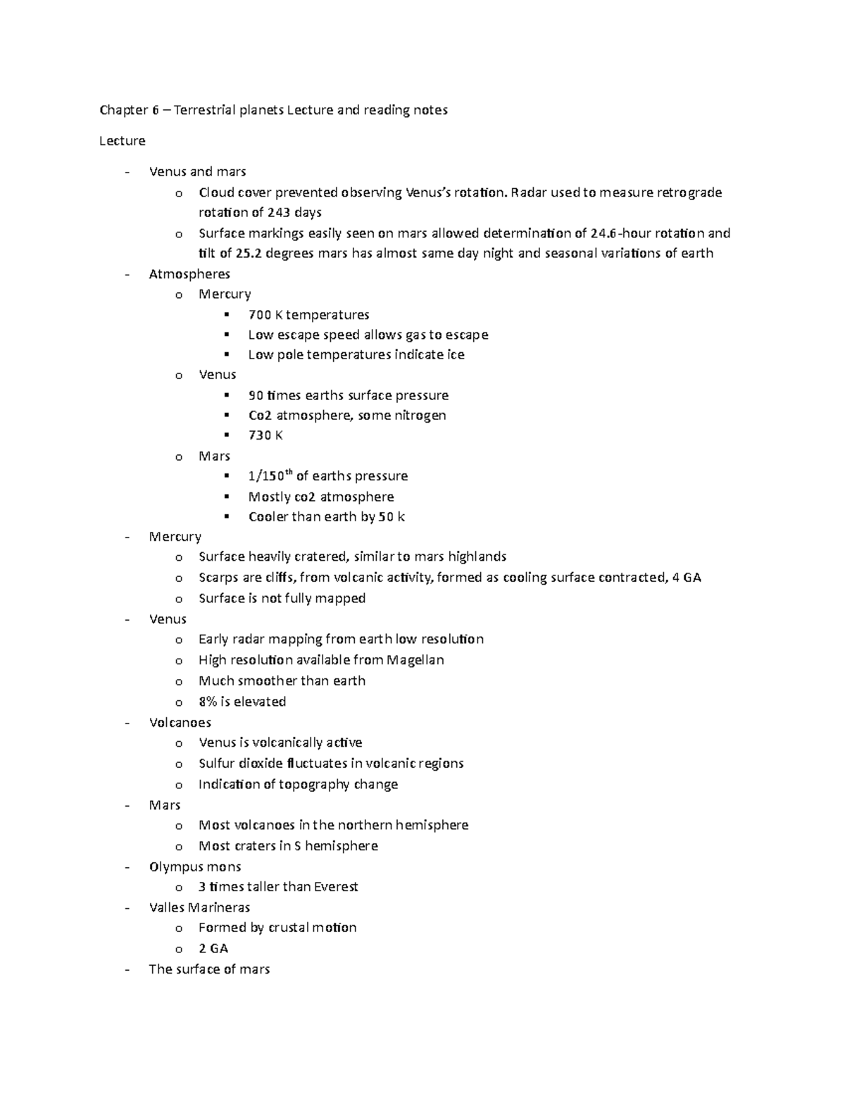 Astronomy Chapter 6 - the terrestrial planets - Chapter 6 – Terrestrial ...