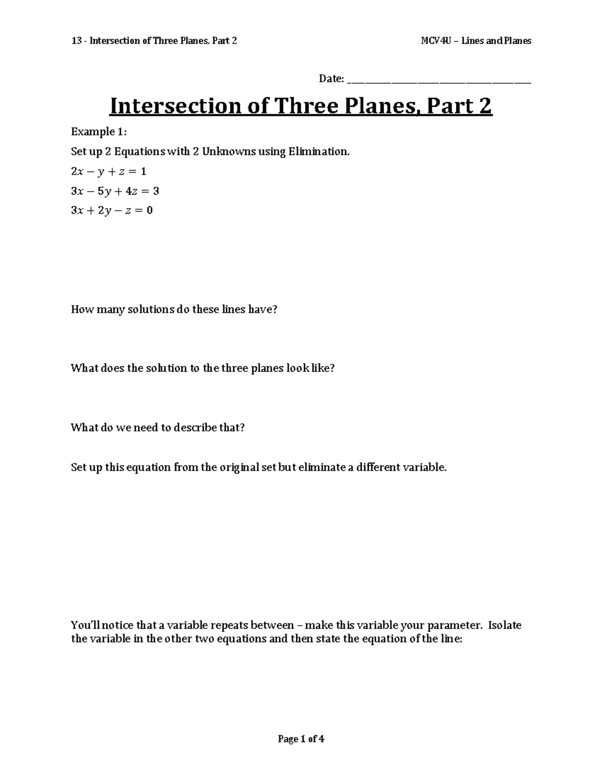 13 - Intersection of Three Planes, Part 2 - Date