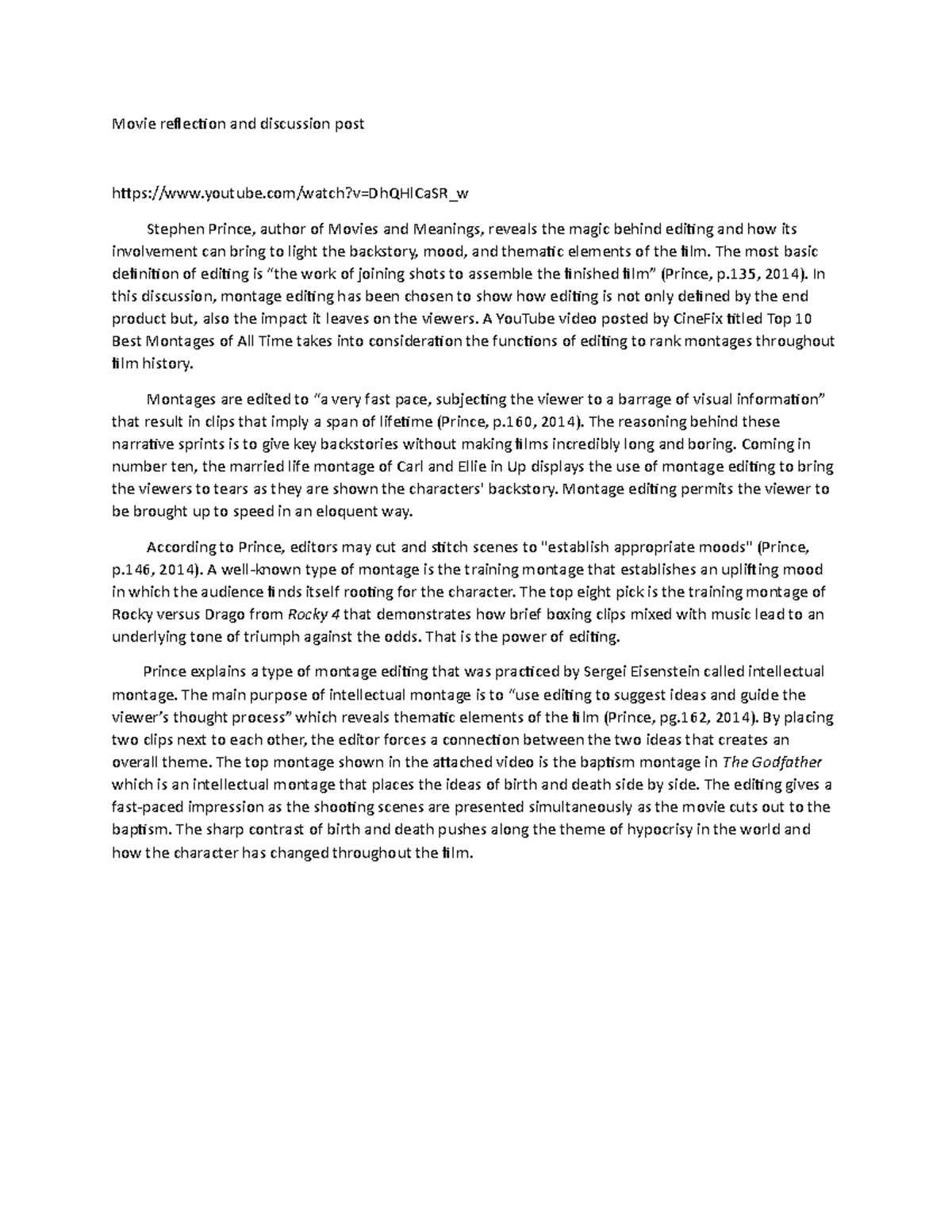 Discussion post, movie reflection, stephen prince, - Movie reflection ...