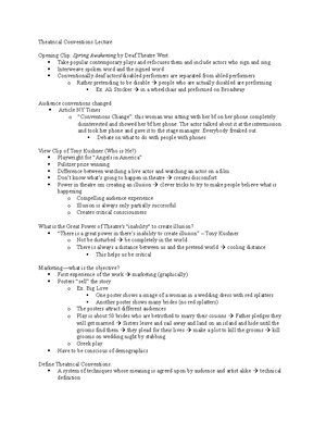 Theater Week 5 notes - Theater Week 5 notes (Tuesday) What does ...