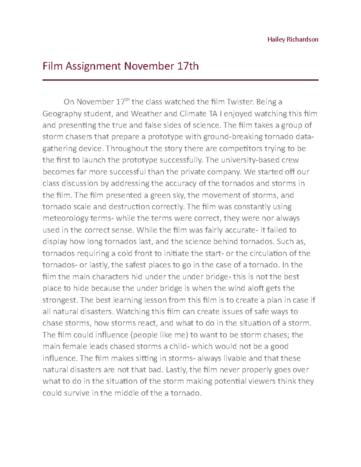 Film Assignment Nov 17th - Hailey Richardson Film Assignment November ...