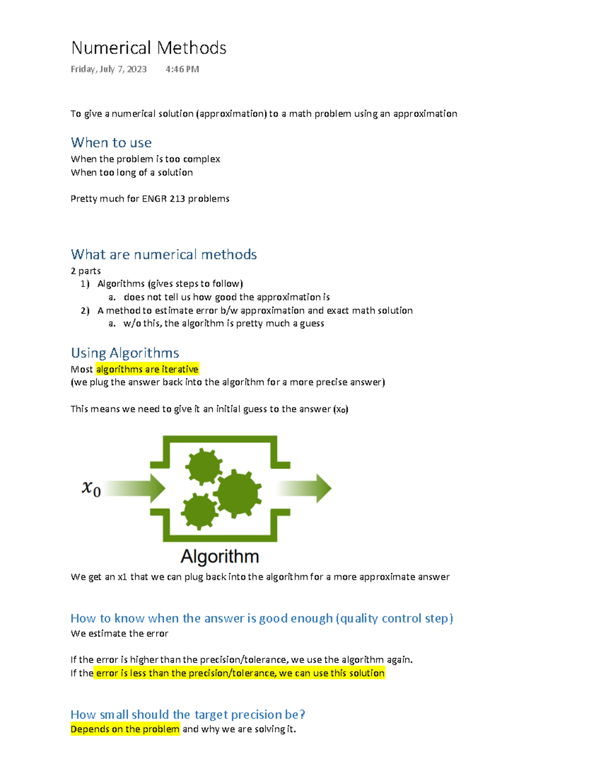 Engr391 intro to numerical methods - To give a numerical solution (approximation) to a math ...