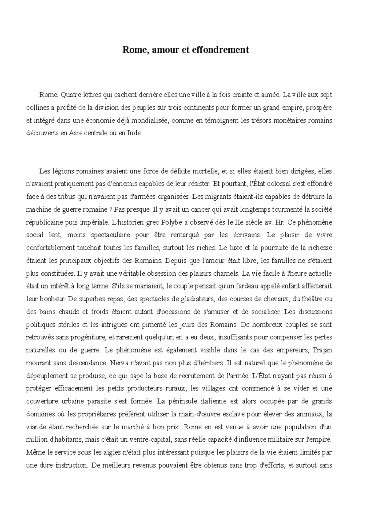 Rome antique - Notes de cours 5 - Rome, amour et effondrement Rome ...