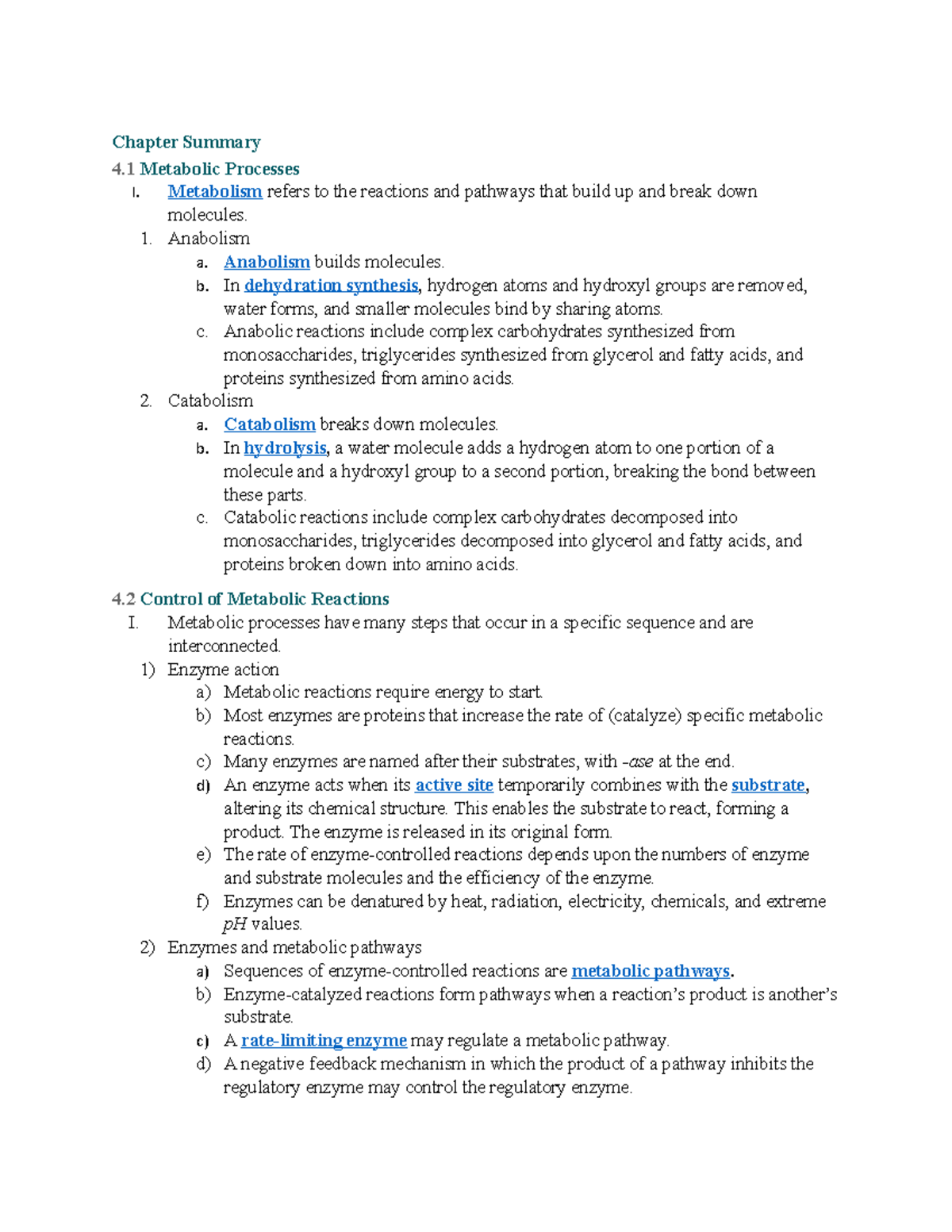 A&P 1 Ch.4 Cellular Metabolism - BSC 2401 - A&M Commerce - Studocu