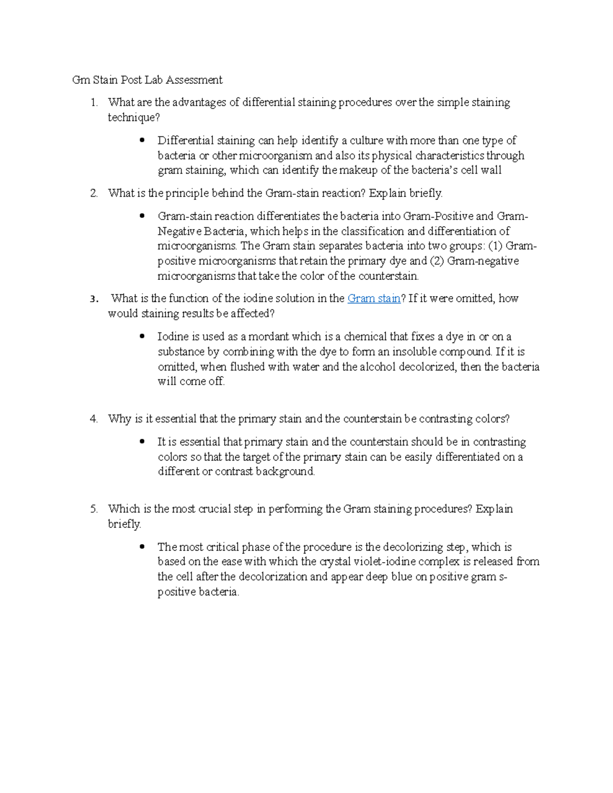 Gram Stain (post laboratory assessment - Gm Stain Post Lab Assessment ...