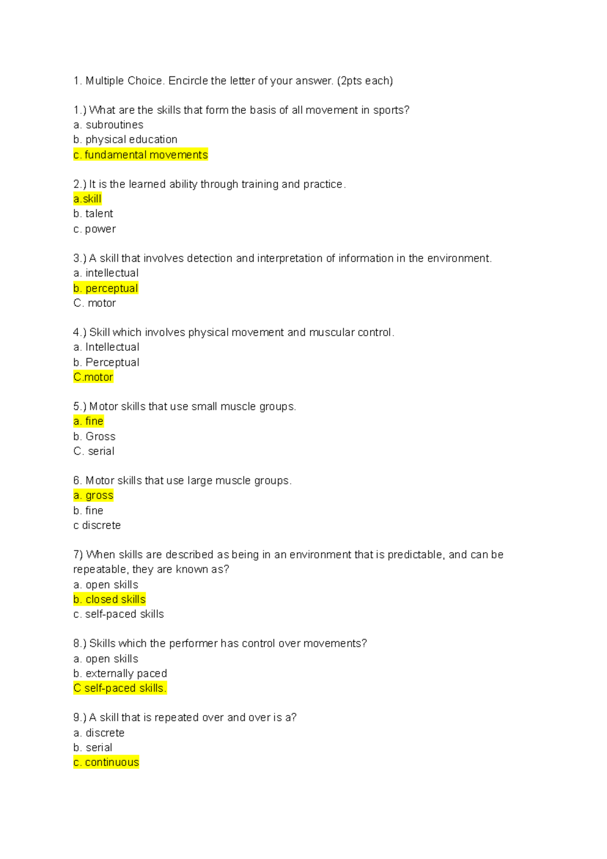 PE - Google Docs - 1. Multiple Choice. Encircle the letter of your ...