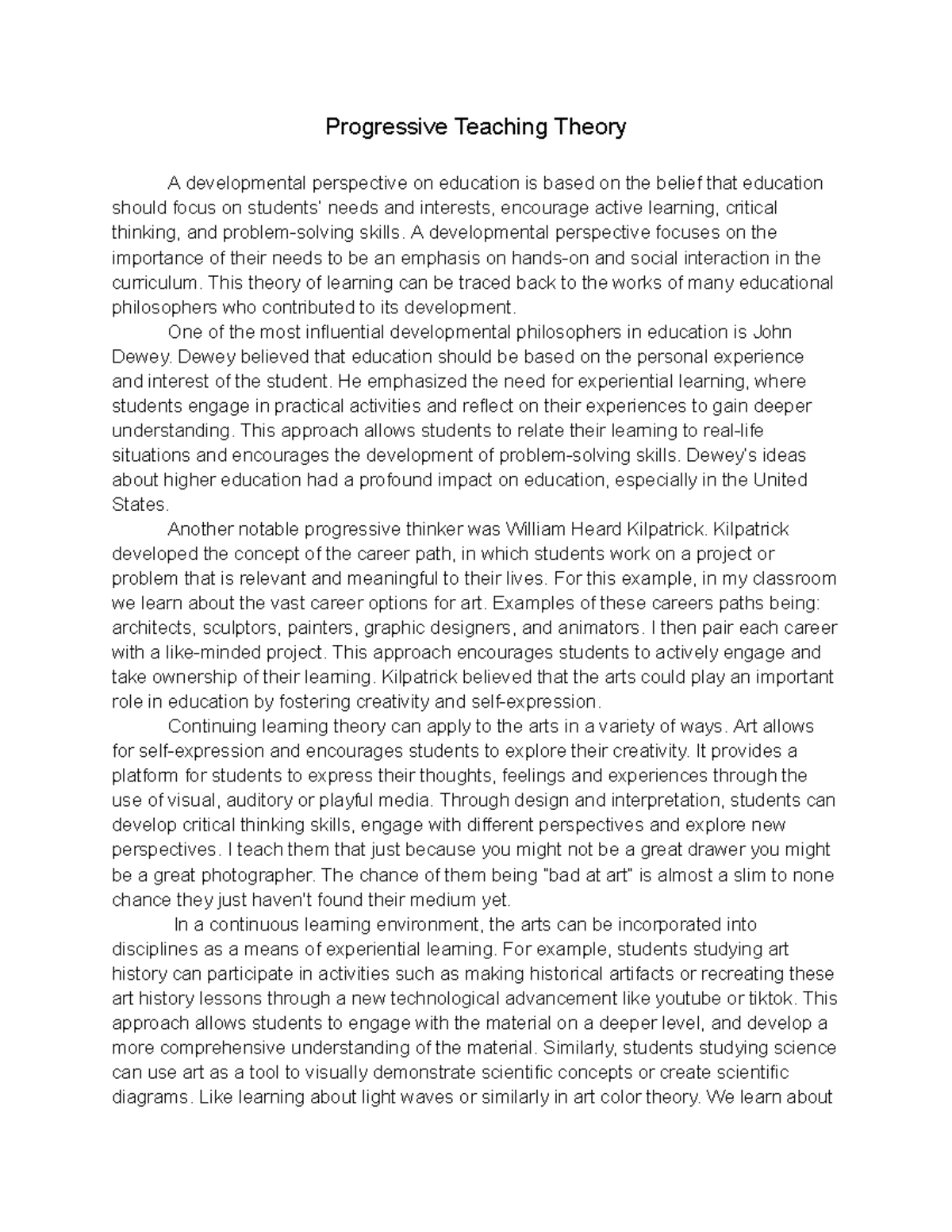 Progressive teaching theory - Progressive Teaching Theory A ...