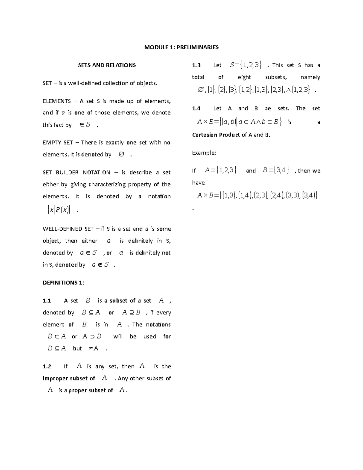 Module 1 - Hi Everyone - Set Theory - USeP - Studocu