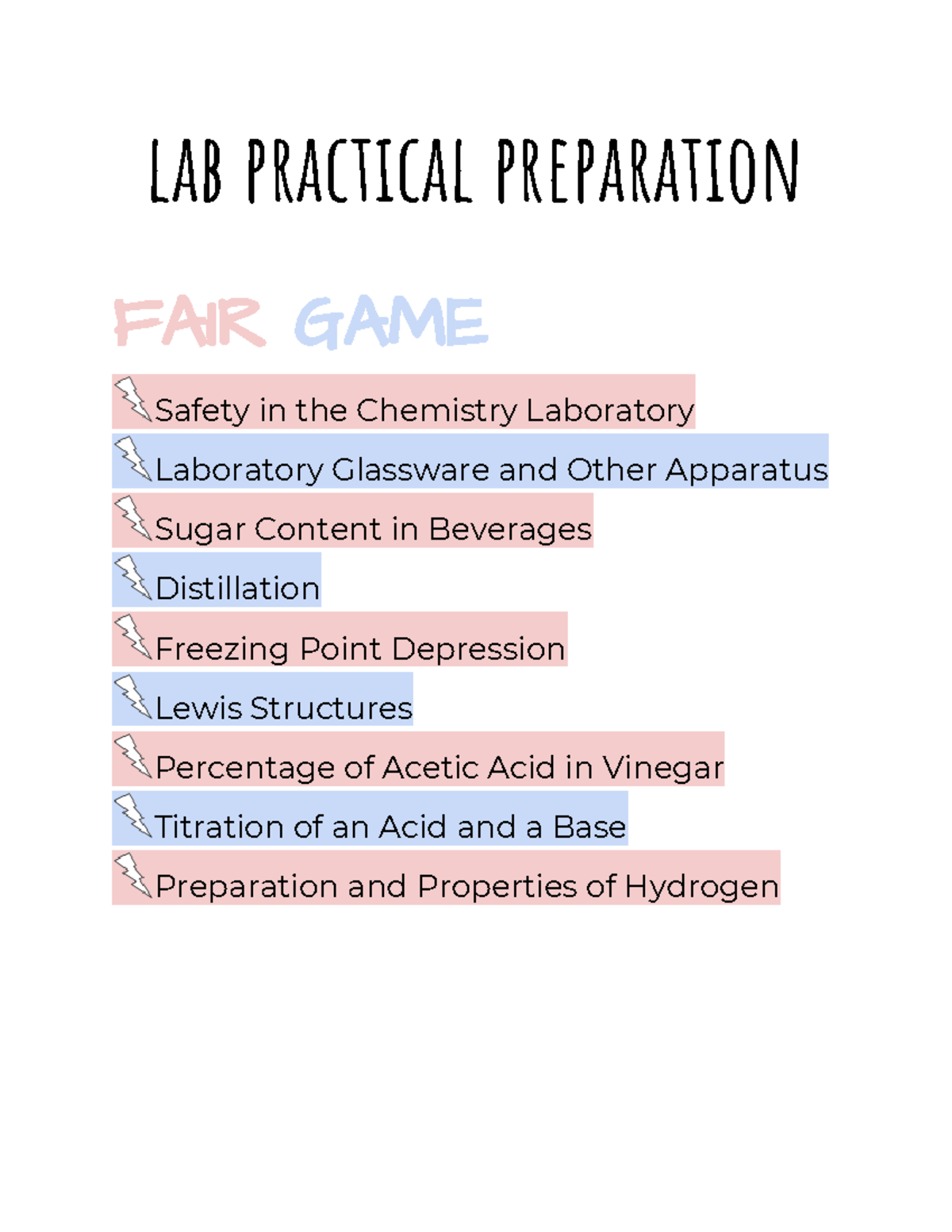 Chemistry Study Guide - review of whole course - lab practical ...