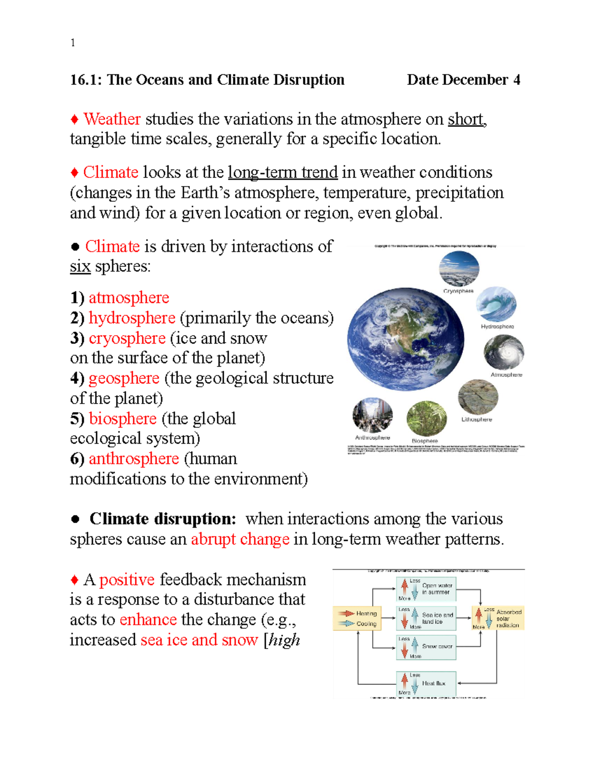 December 4 - Notes from UAlbany class - 1 16: The Oceans and Climate ...