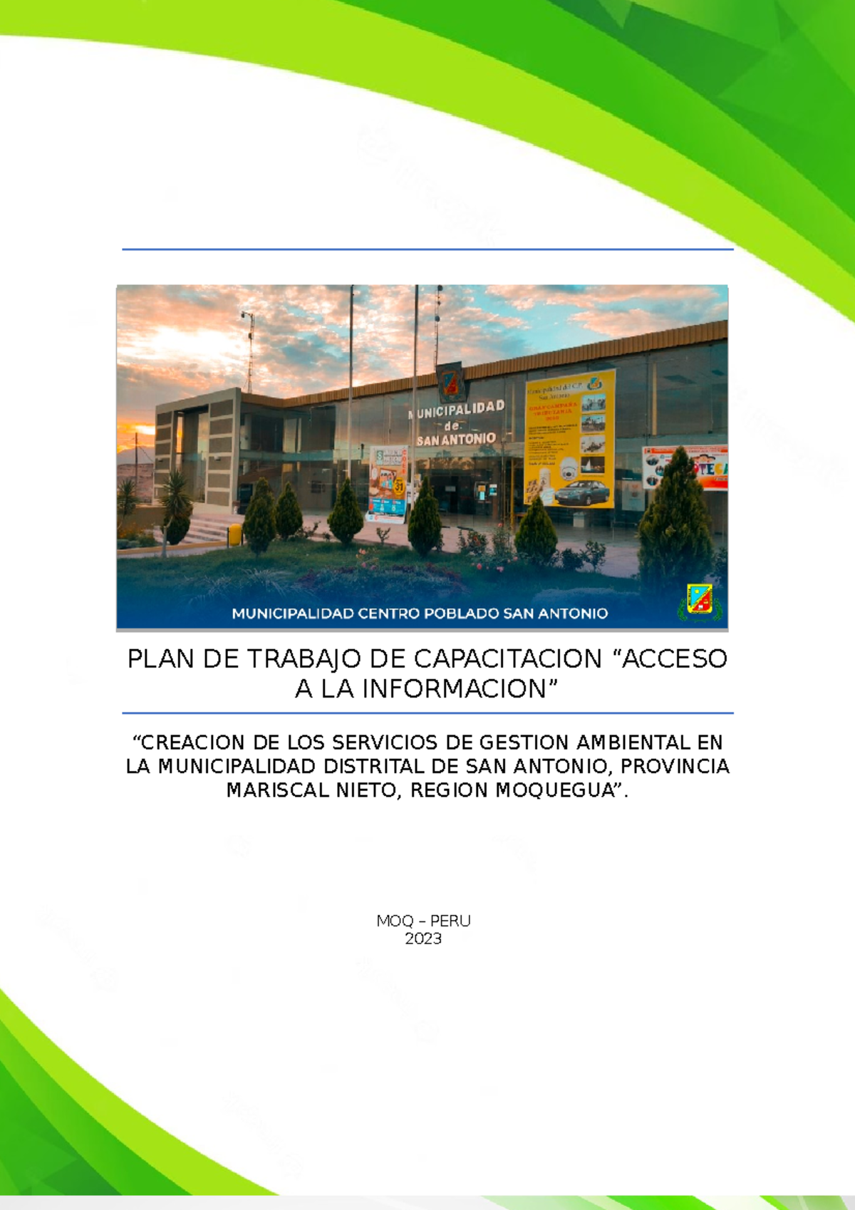 PLAN DE Capacitacion Y Educacion Ambiental DSA - PLAN DE TRABAJO DE CAPACITACION “ACCESO A LA ...