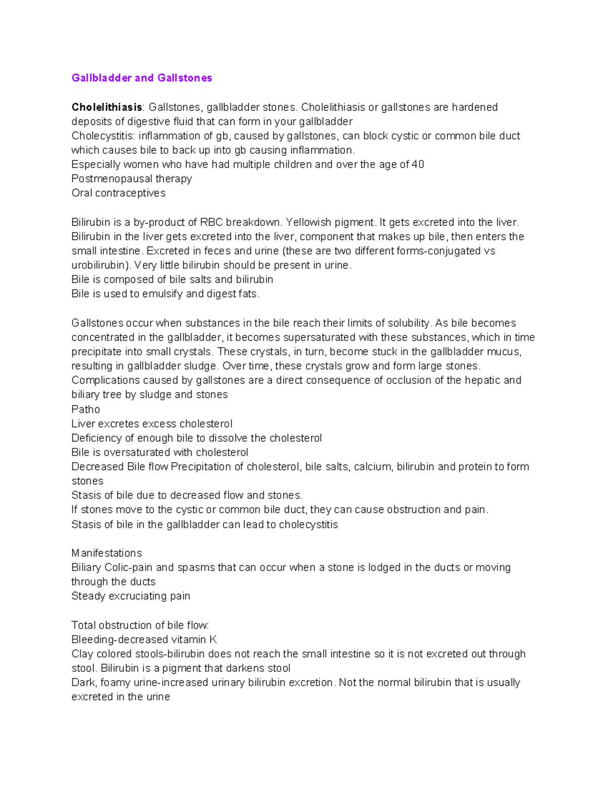 NUR 155 Test 3 Study Guide - Gallbladder and Gallstones Cholelithiasis ...