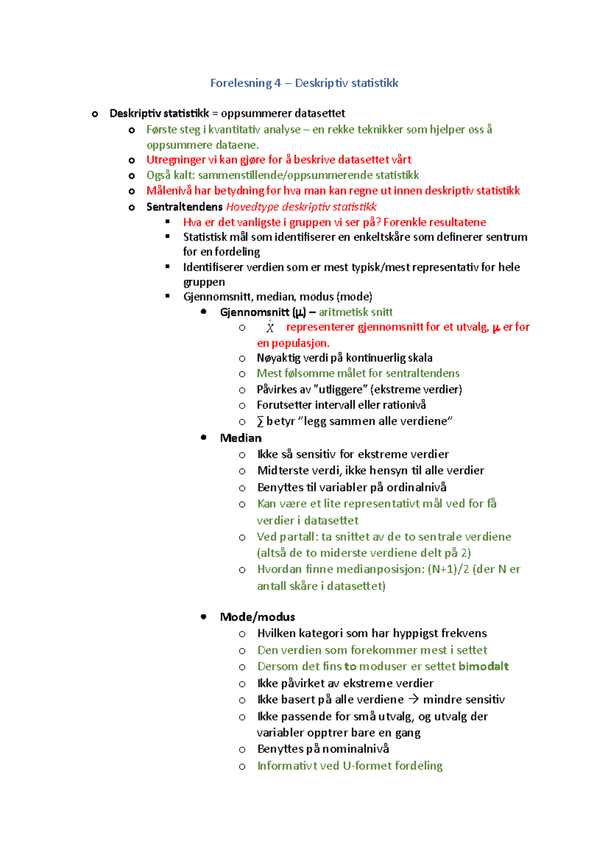 Forelesning 4 – Deskriptiv statistikk - Forelesning 4 – Deskriptiv ...
