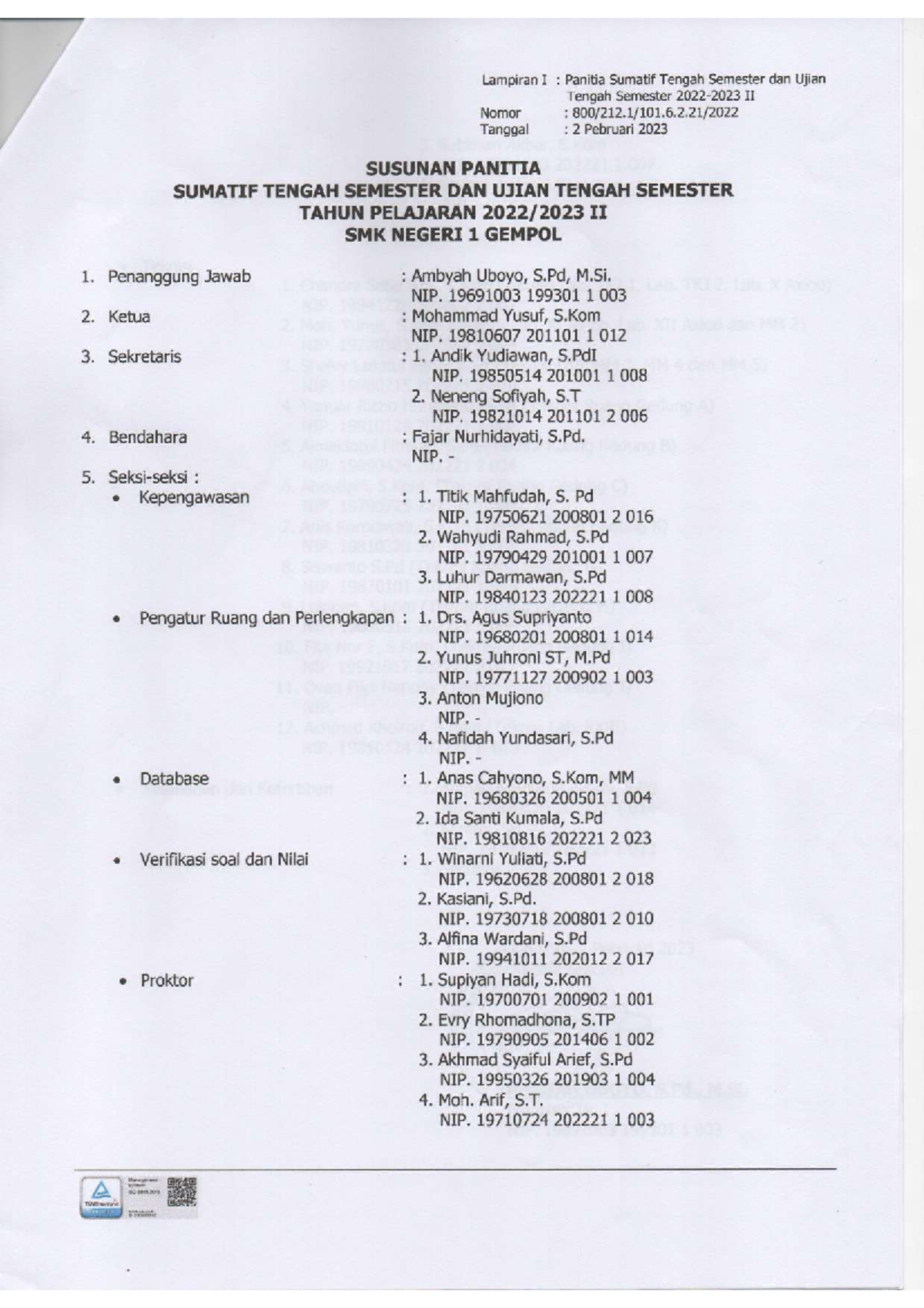 Susunan Panitia UTS-STS 2022-2023 II - contoh surat pernyataan - Studocu