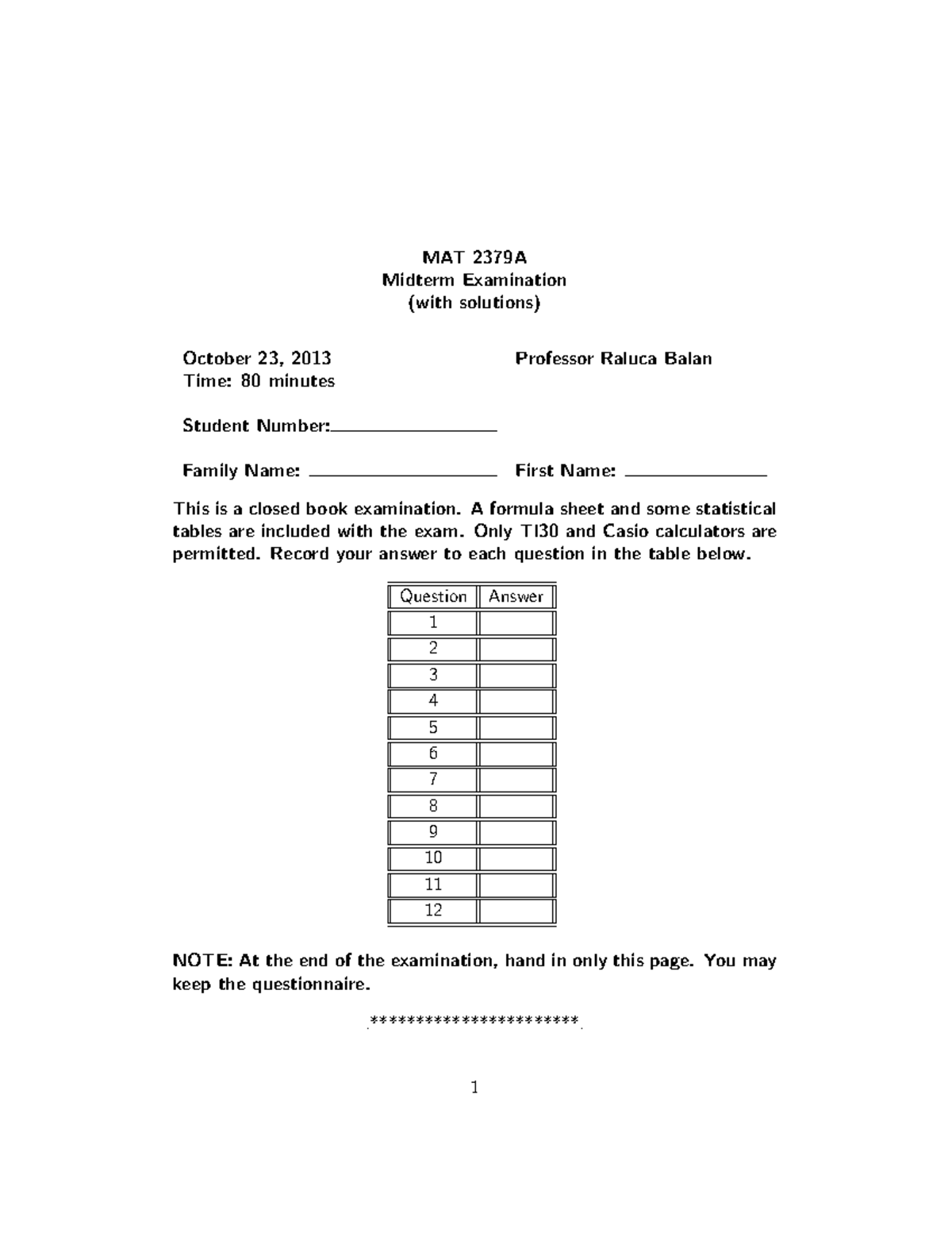 2379-midterm A 13sol - practice exam - MAT 2379A Midterm Examination (with solutions) October 23 ...