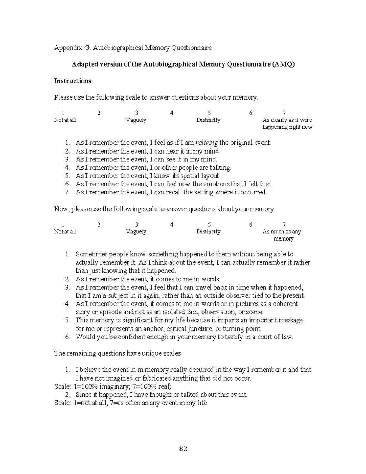 Provide ALL THE Details THAT YOU CAN Remember 28 - 82 Appendix G ...