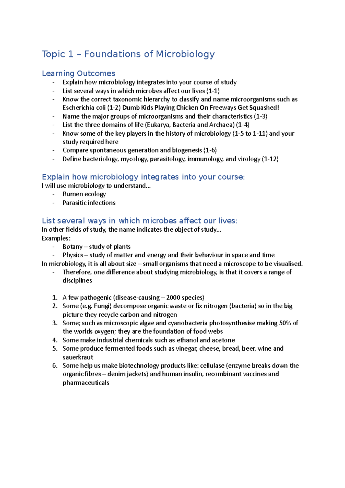 Topic 1 - Foundations of Microbiology - Topic 1 – Foundations of ...