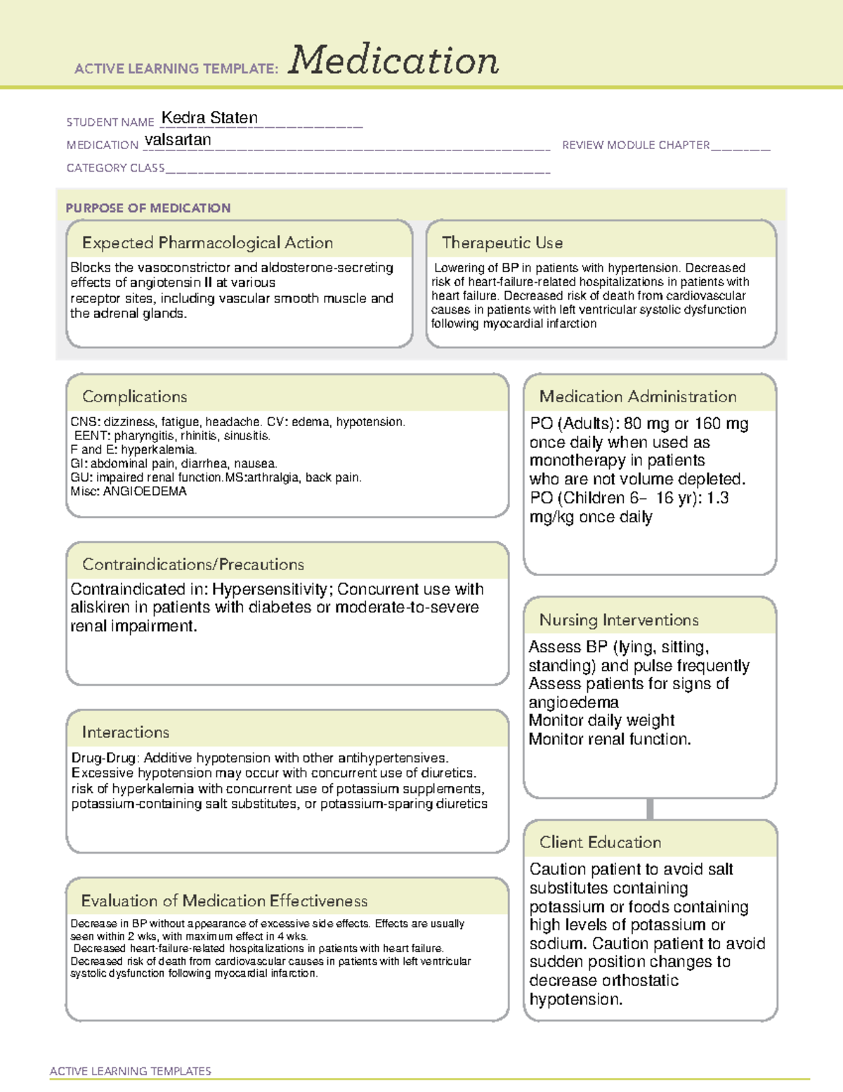 Kstaten-valsartan 02152022 - ACTIVE LEARNING TEMPLATES Medication ...