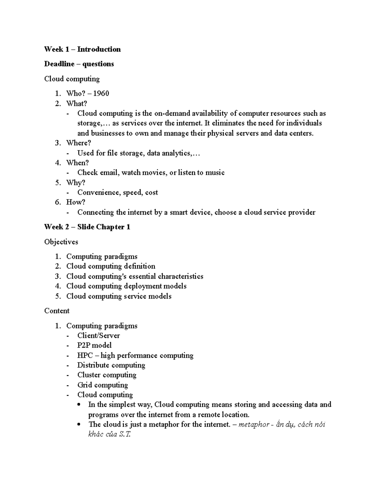 Content - The summary concept from chapter 1 to chapter 5 - Essentials of Cloud Computing - Week ...