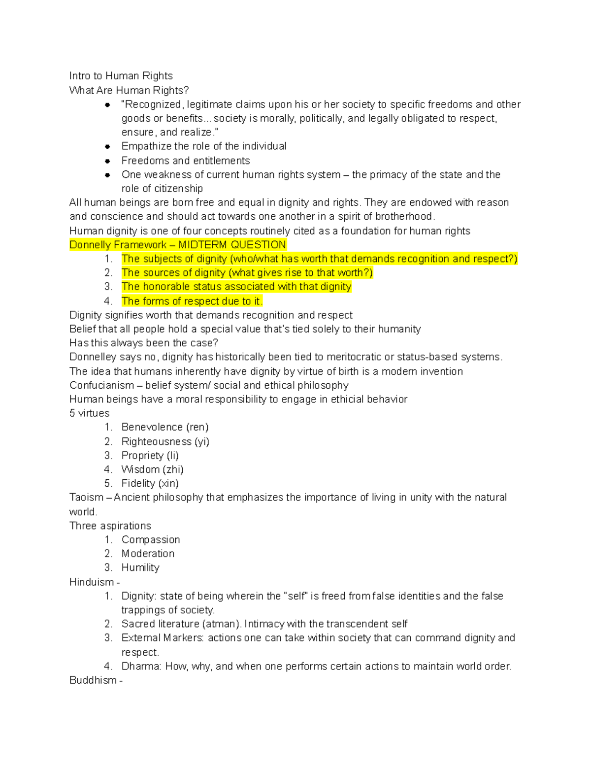 Intro to Human Rights - All Lecture Notes from Semester 2022-2023 ...