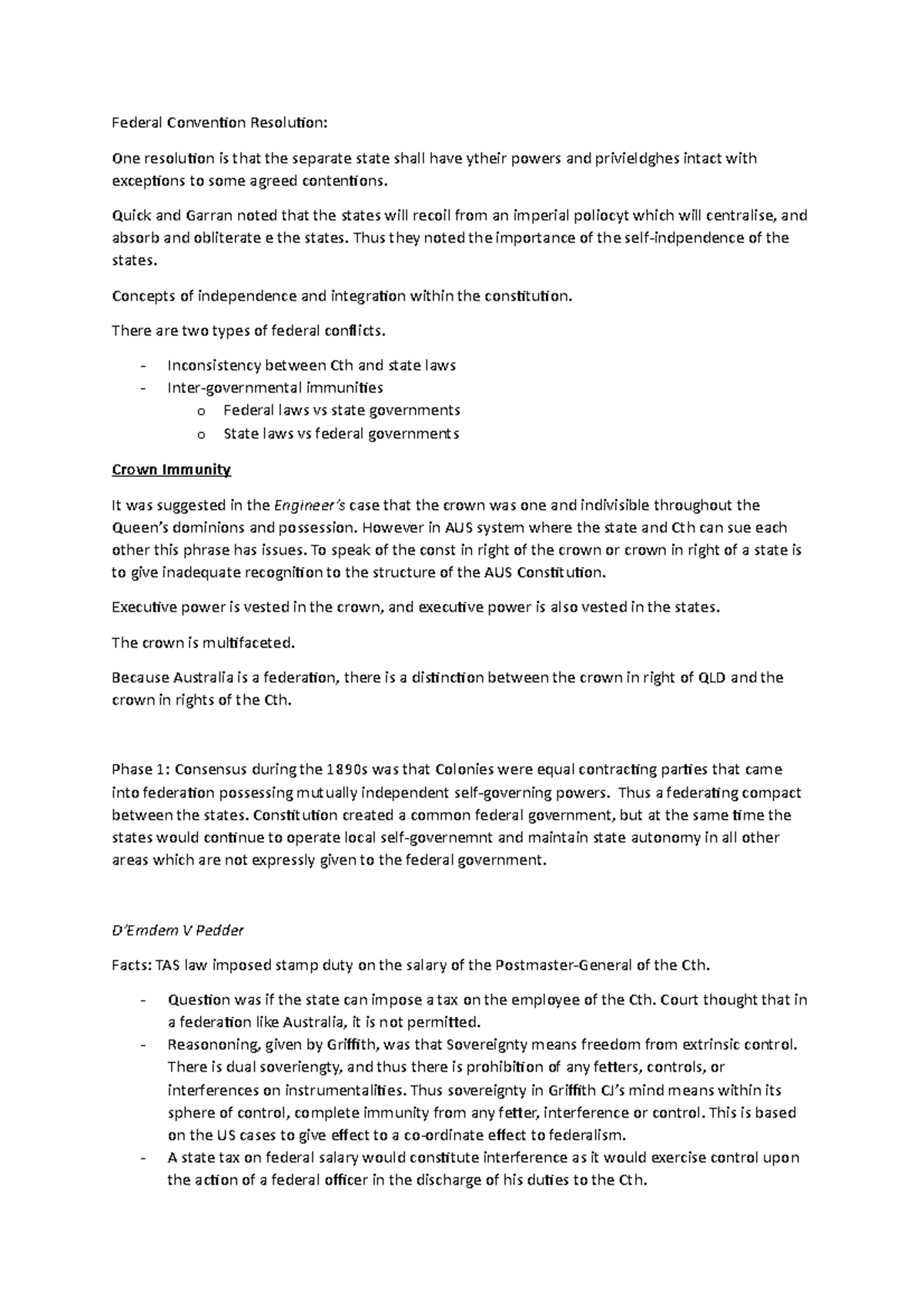 Federal Convention Resolution - Quick and Garran noted that the states ...